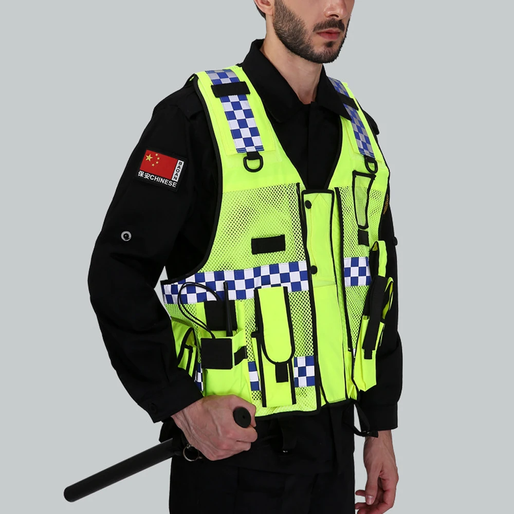 Hi Vis Workwear Police Mesh Work Vest Multi-Pocket Construction Worker ...