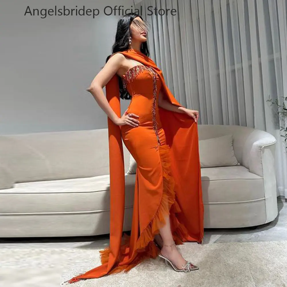 Angelsbridep Elegant Prom Dress Strapless Leg Slit Satin Evening Gowns Beaded Crystals Party ...