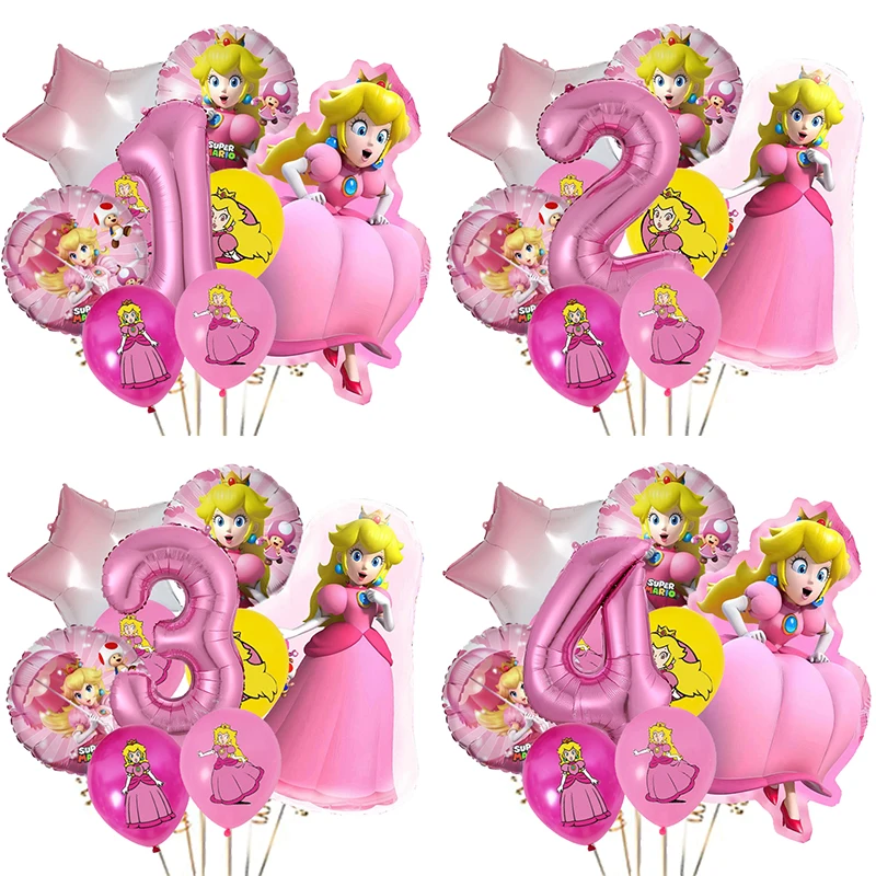9pcs/set Peach Princess Foil Balloons Pink 32inch Number Balloon ...