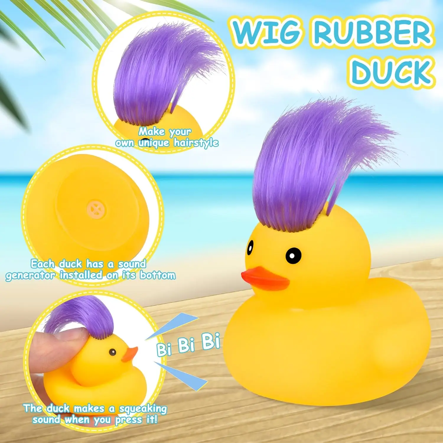 Rubber-Duck-Bath-Toy-12PCS-Yellow-Mini-Wig-Rubber-Duck-with-Colorful ...