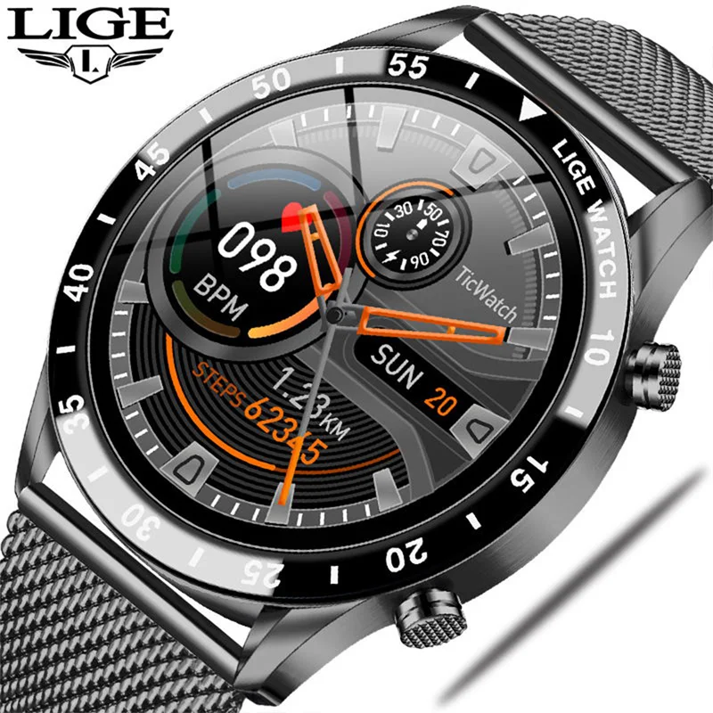 LIGE Luxury Watches Full Circle Touch Screen Steel Band Bluetooth Call ...