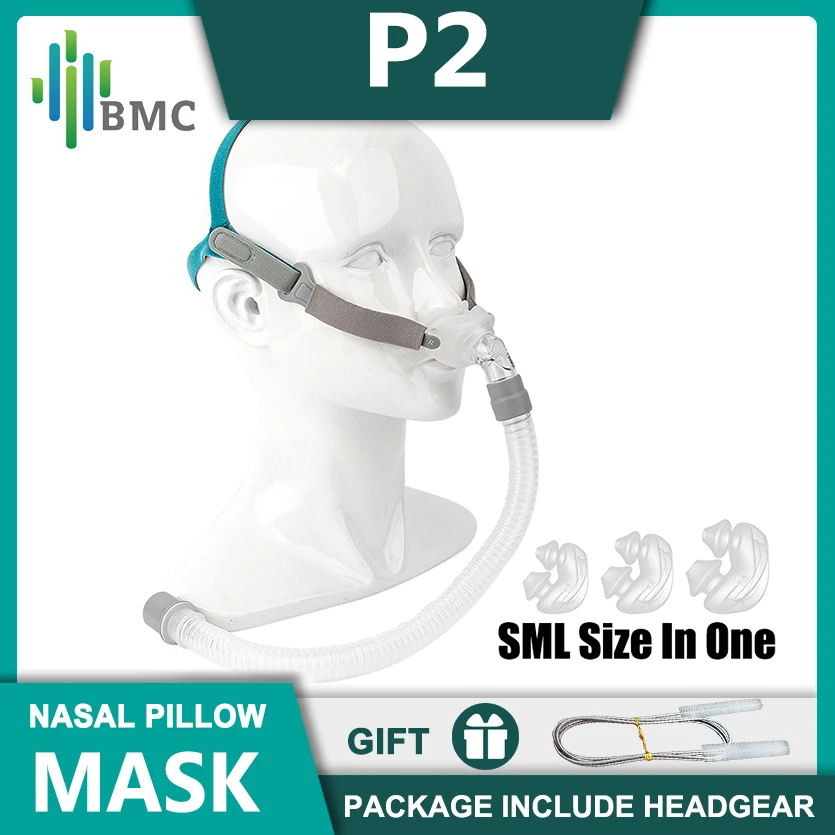 BMC P2 หน้ากากหมอนรองจมูก ใช้สำหรับ CPAP BiPAP ด้วยแผ่นซิลิโคนขนาดเต็ม ...