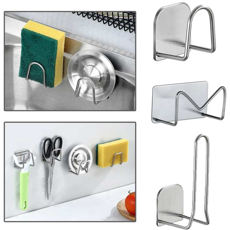Sponges Holder Kitchen Sink Draining Rack Stainless Steel Self Adhesive ...