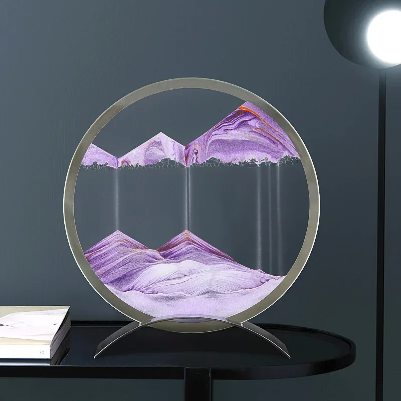 Sandscape-Moving-Sand-Art-Picture-Round-Glass-Quicksand-Hourglass-Metal ...