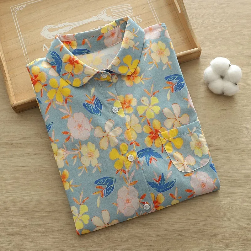 Women-Flower-Printing-Shirts-Long-Sleeve-Turn-Collar-Blouses-Loose-Lady ...