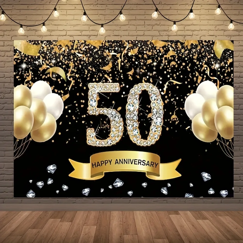 50th-Anniversary-Wedding-Anniversary-Decoration-Black-Gold-50th-Anniversary-Banner-Backdrop ...