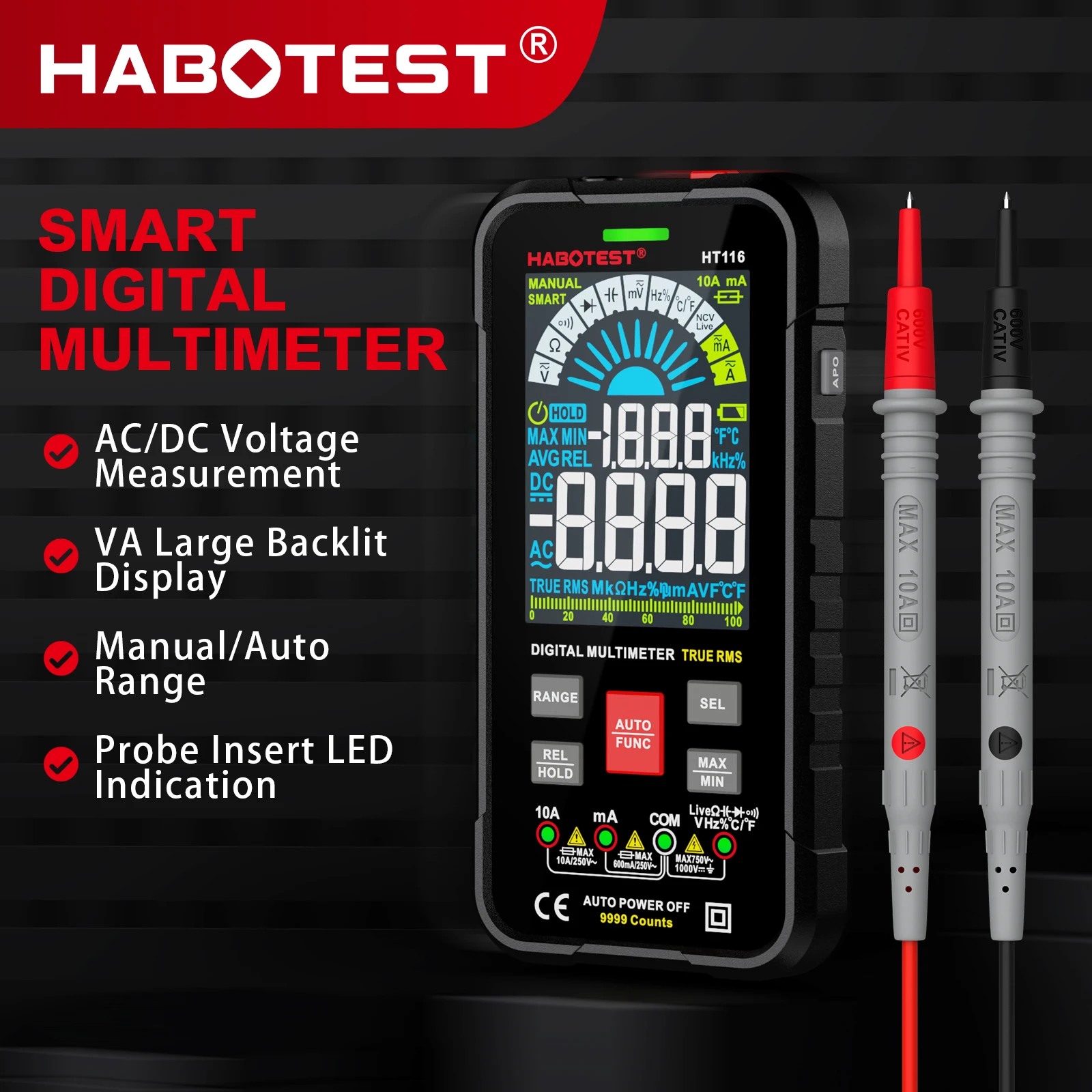 HABOTEST-HT116-Digital-Multimeter-9999-Counts-Auto-Range-1000V-10A ...
