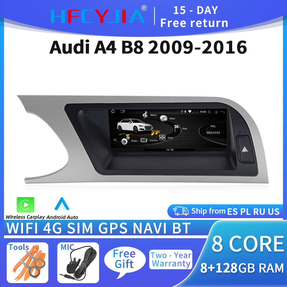 8.8" Android 10 System Car Radio Player For Audi A4 B8 2009-2016 Wifi 2 ...