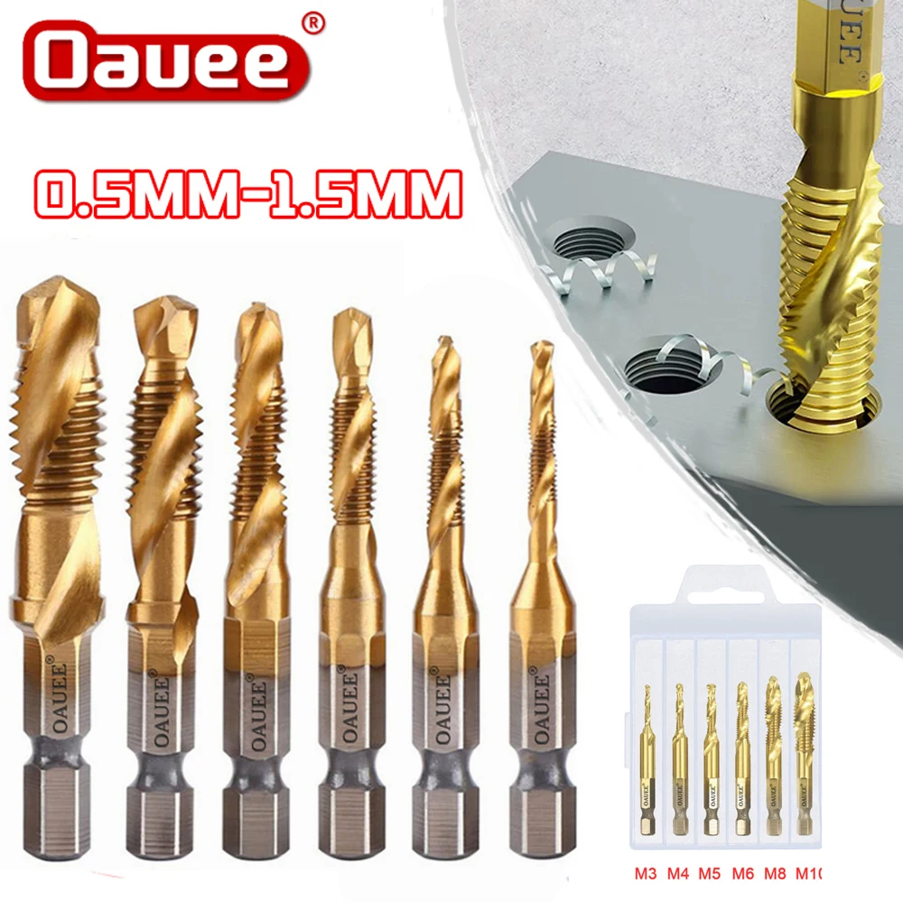 6 pces metric thread tap broca conjunto hex haste titânio chapeado ...