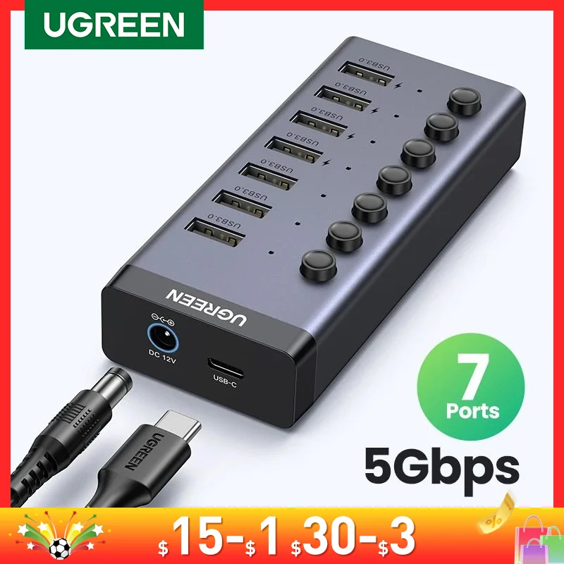 UGREEN-USB-C-Hub-5Gbps-7-Ports-USB3-0-Splitter-with-Individual-Switch ...