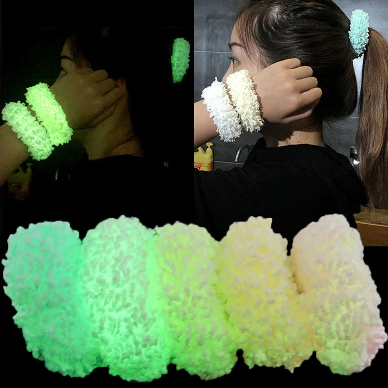Colorful Luminous Plush Hairband Scrunchies Luminous Plush Hair Ropes ...