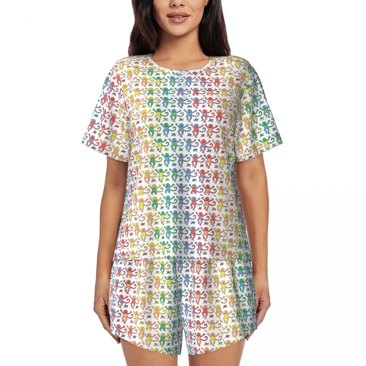 Custom-Preppy-Roller-Monkeys-Rabbit-Pajamas-Set-Womens-2-Piece-Short ...