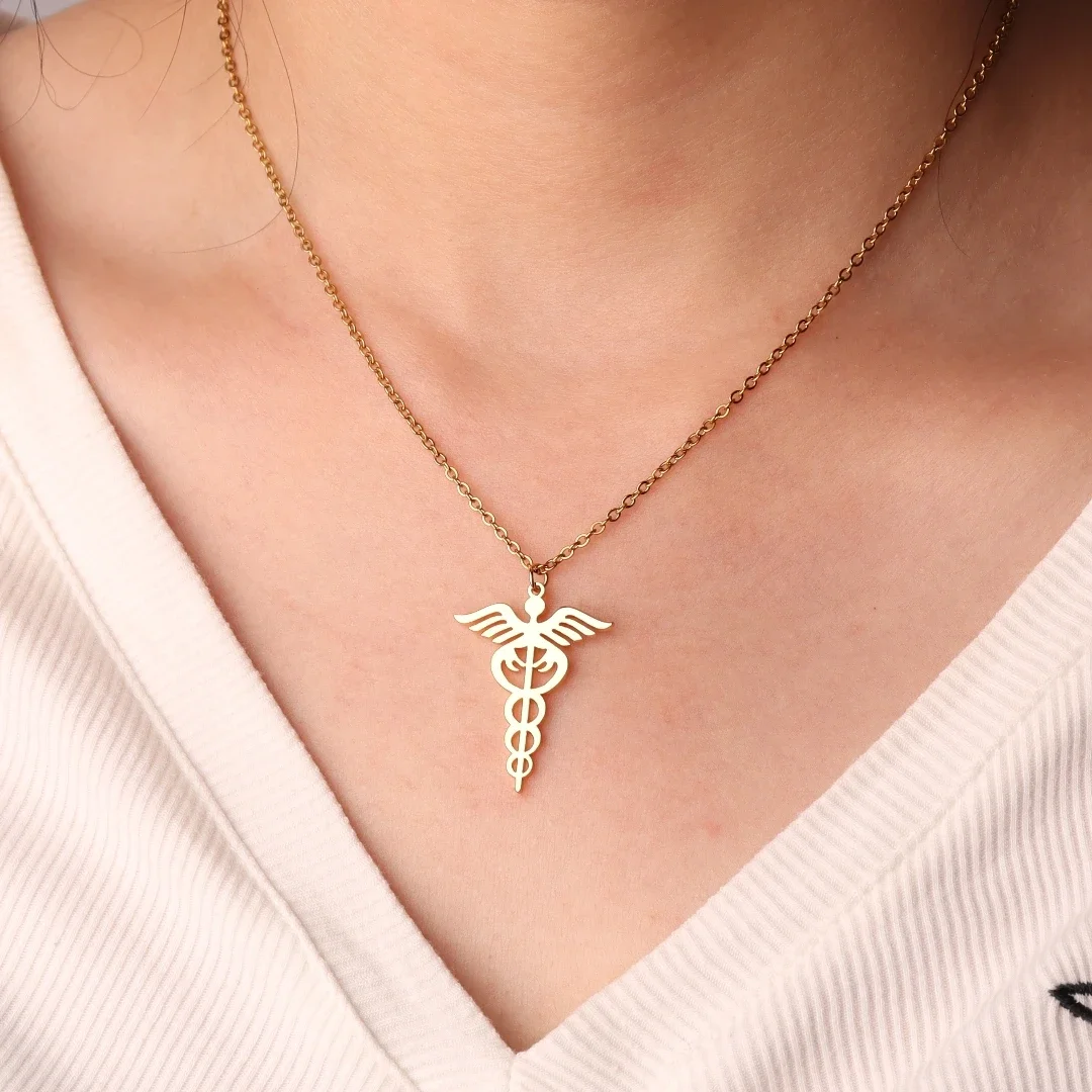 Staff-Of-Asclepius-Necklace-Scepter-Stainless-Steel-Caduceus-Pendant ...