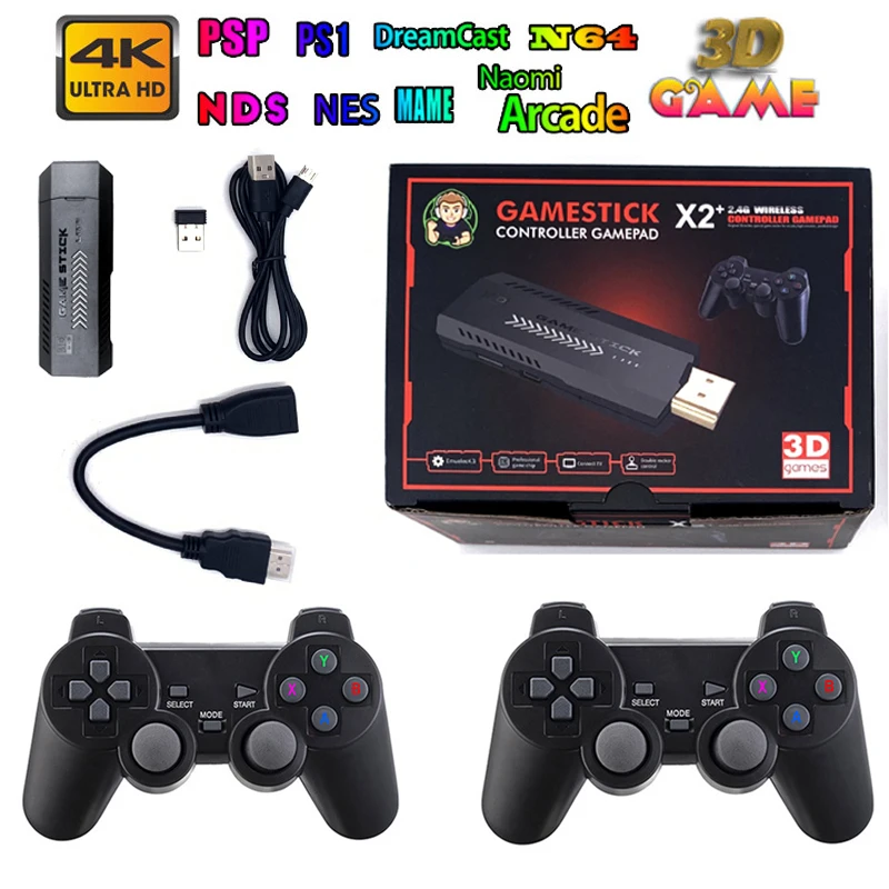 X2 Plus Game Stick 4K HD Output Retro Video Game Console 2.4G Wireless Controllers 3D Emuelec 4. ...