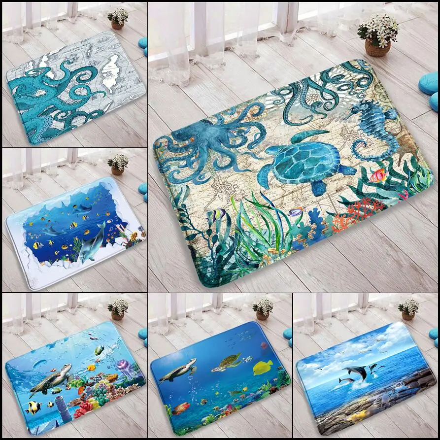 Sea-Turtle-Octopus-Door-Mats-Ocean-Animals-Dolphin-Tropical-Fish-Coral ...
