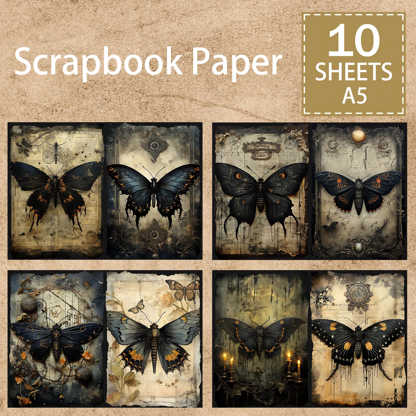 10 Sheets A5 Size Dark Butterfly Insect Background Vintage Grunge ...