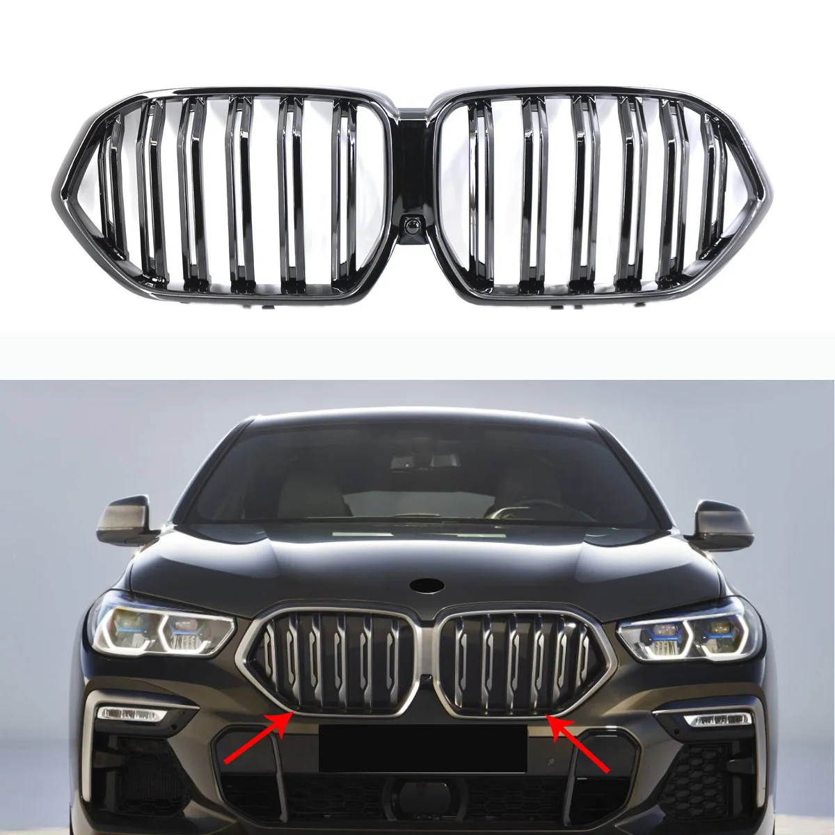 51138080761 Gloss Black Dual Slat Grille Exterior Side Kidney Grill Fit ...