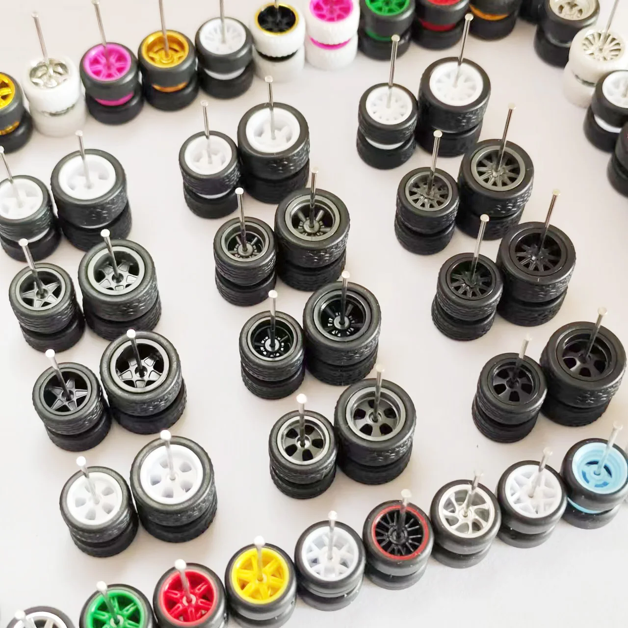 20 Sets 1/64 Alloy Car Wheels w Rubber Tires Axles for 1:64 Mini Model ...