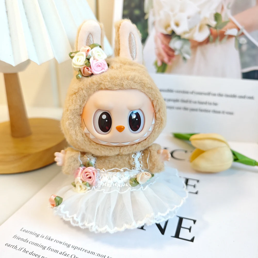 Labubu I II Doll Wedding Dress Fluffy Romantic Wedding Dress Pearl Hair ...
