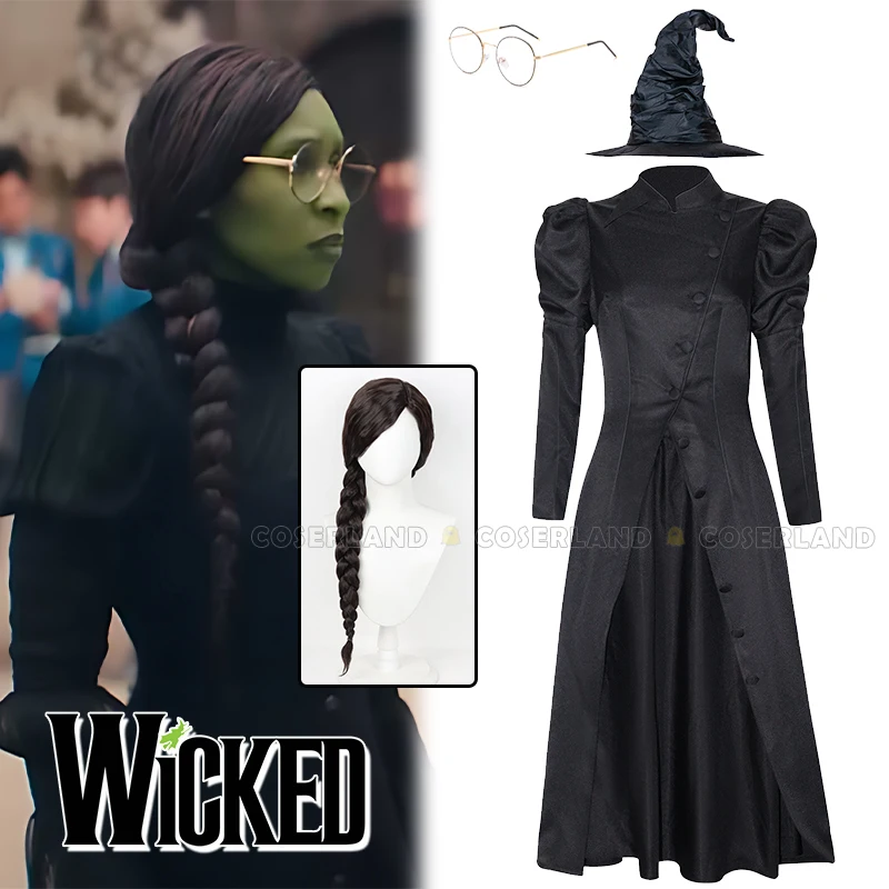 2024 Movie Wicked Elphaba Thropp Cosplay Costume Black Witch Dress Hat ...