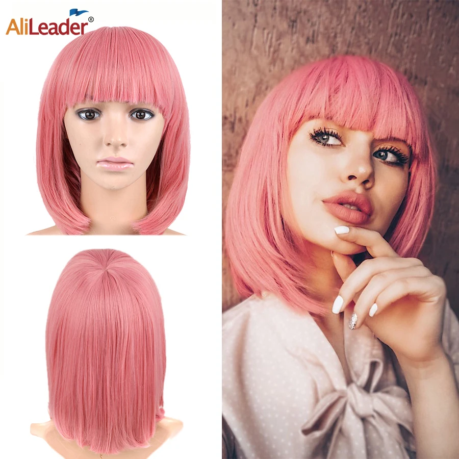 Cosplay peruca colorida curto bob peruca com franja peruca de cabelo ...