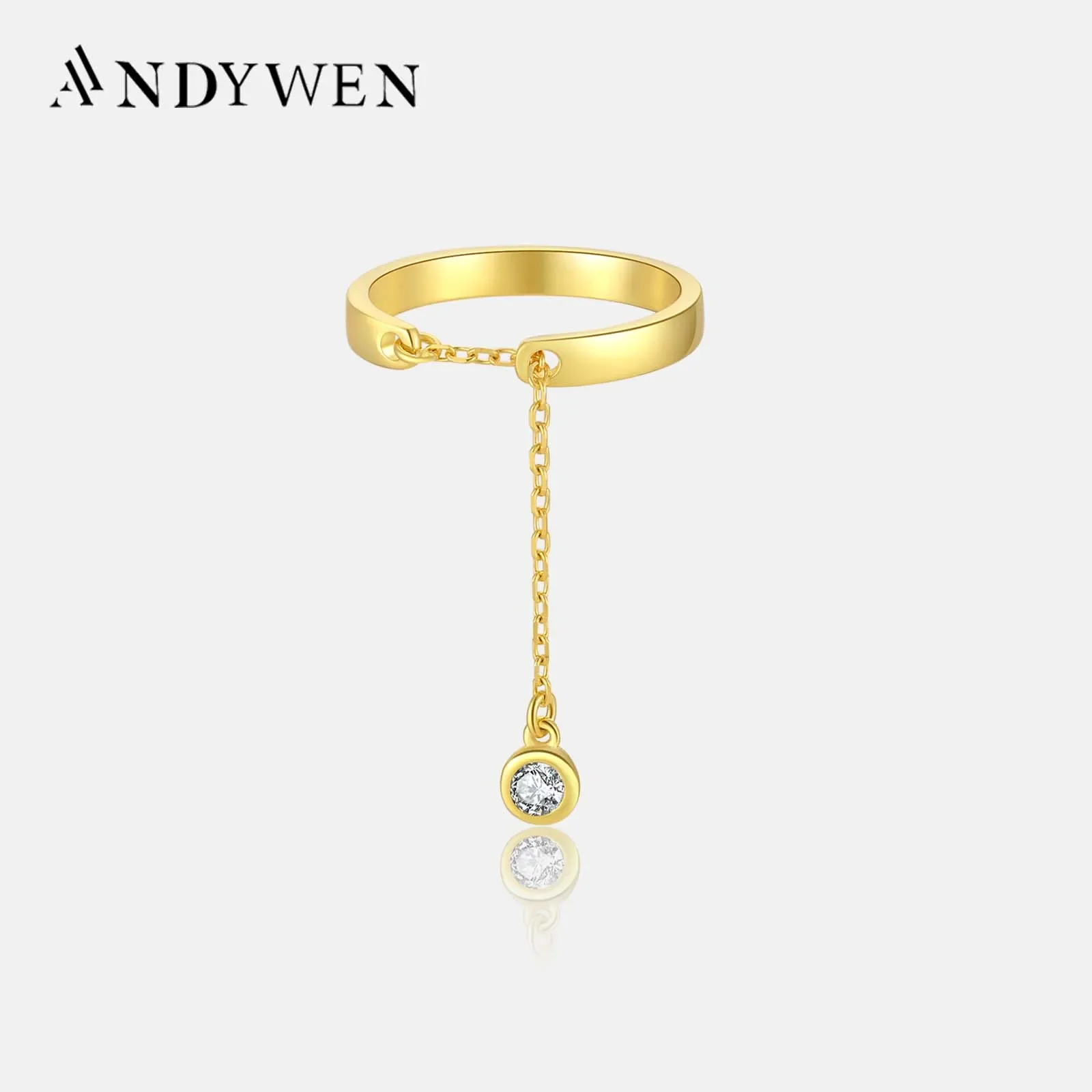 ANDYWEN-925-Sterling-Silver-Gold-Ajustable-Long-Chain-Ring-Resizable ...