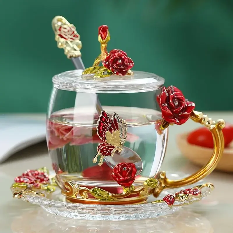 Red-Rose-Enamel-Coffee-cup-Mug-Crystal-Glass-Cups-and-mugs-High-grade ...