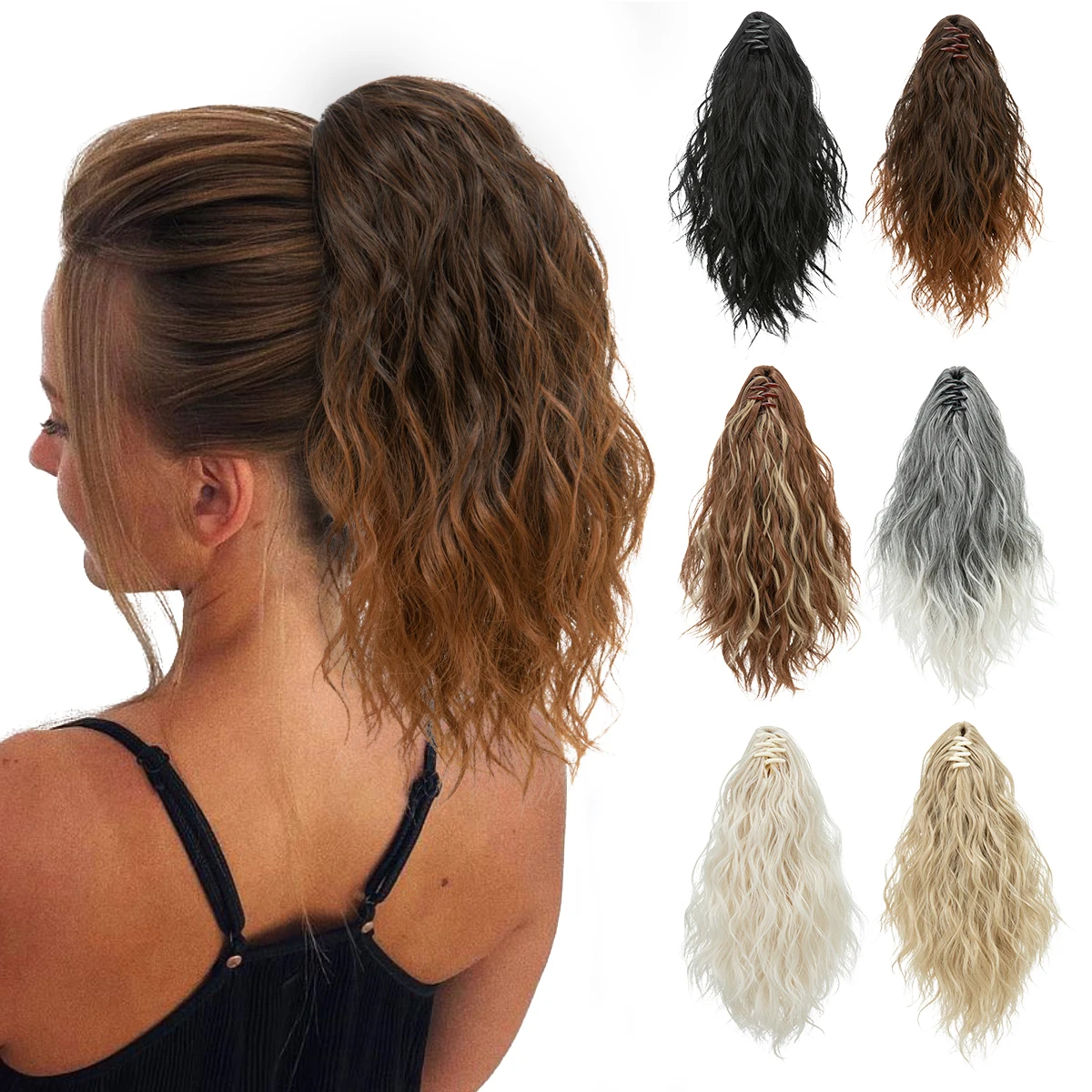 13Inch-Premium-Synthetic-Curly-Claw-Clip-In-Ponytail-Blonde-Brown-Short ...