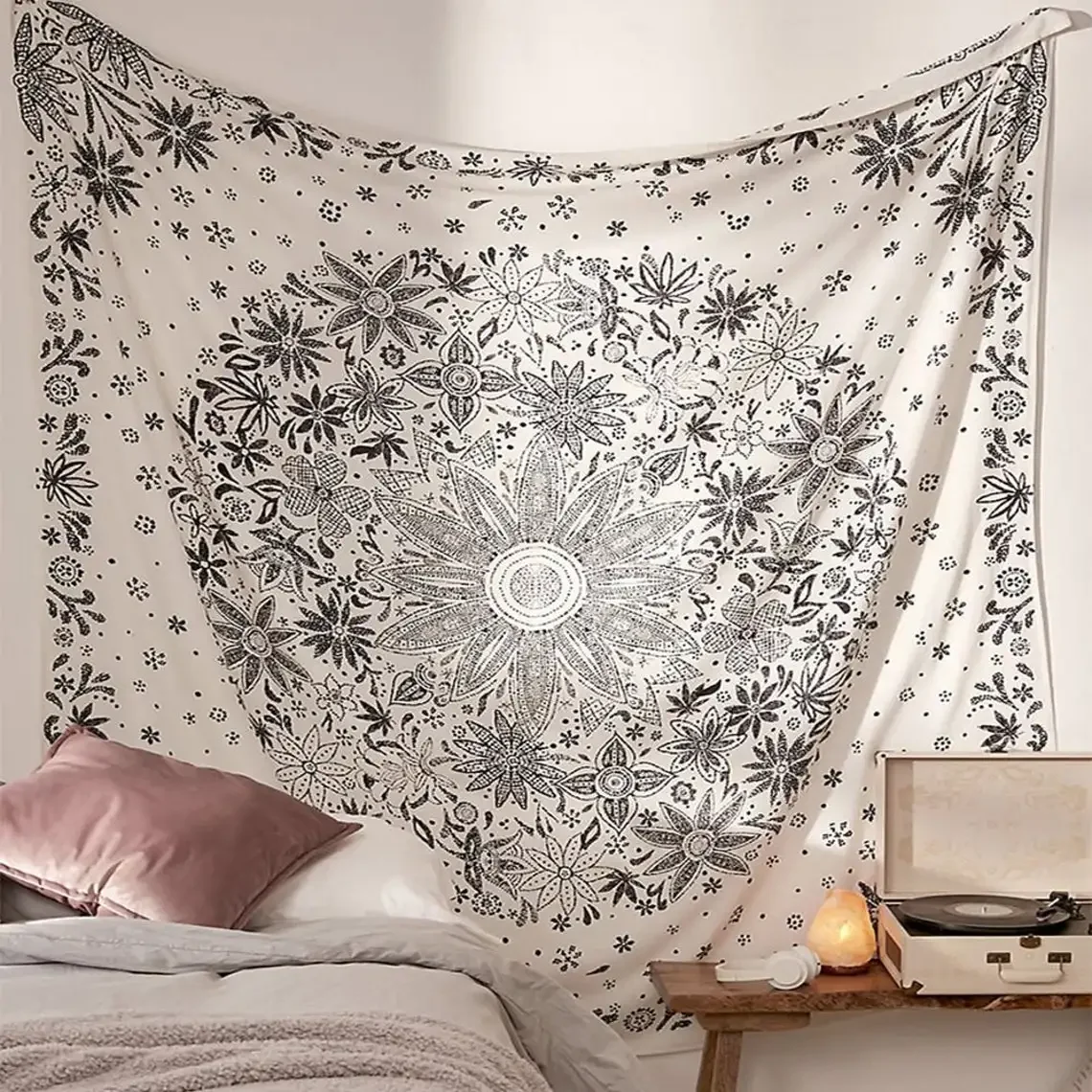 Celestial Floral Tapestry Wall Hanging Moon Phase Botanical Tapestry ...