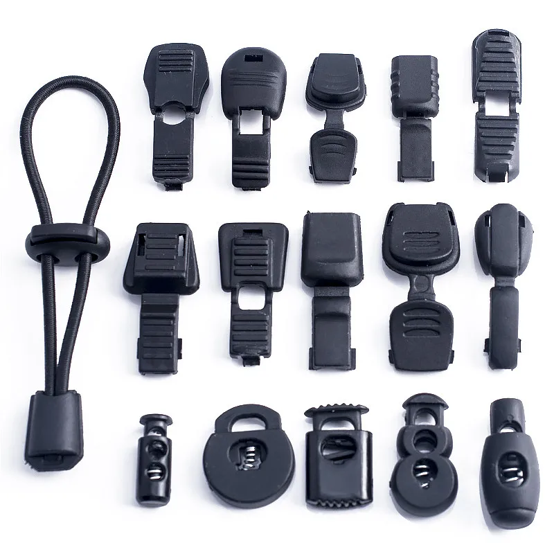 10PCS Plastic Black Cord Lock Stopper Spring Clasp End Clip Drawstring ...
