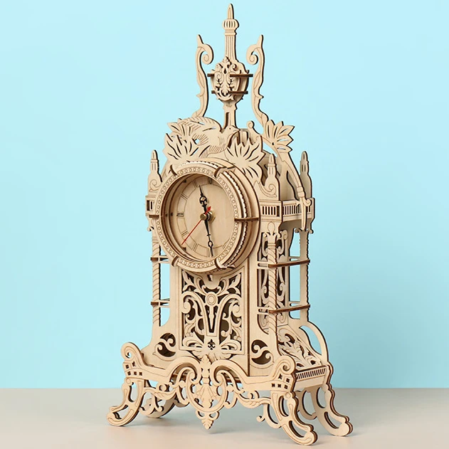 Wall-Clock-Wooden-Puzzle-Building-Toy-Set-Pendulum-Clock-DIY-Assembled ...