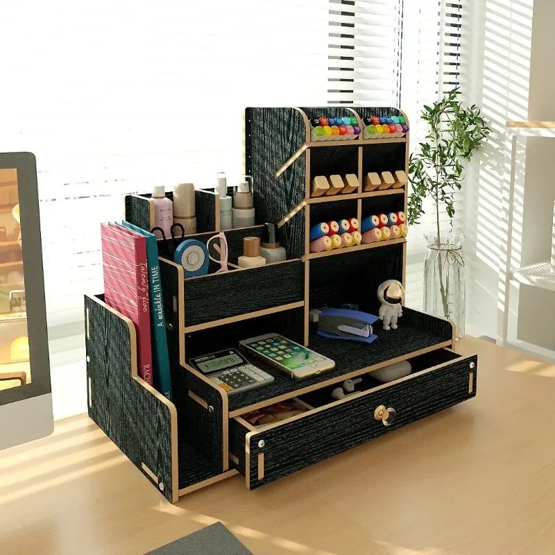 Wooden Office Stationery Storage Rack Girl Cosmetics Sorting Student ...