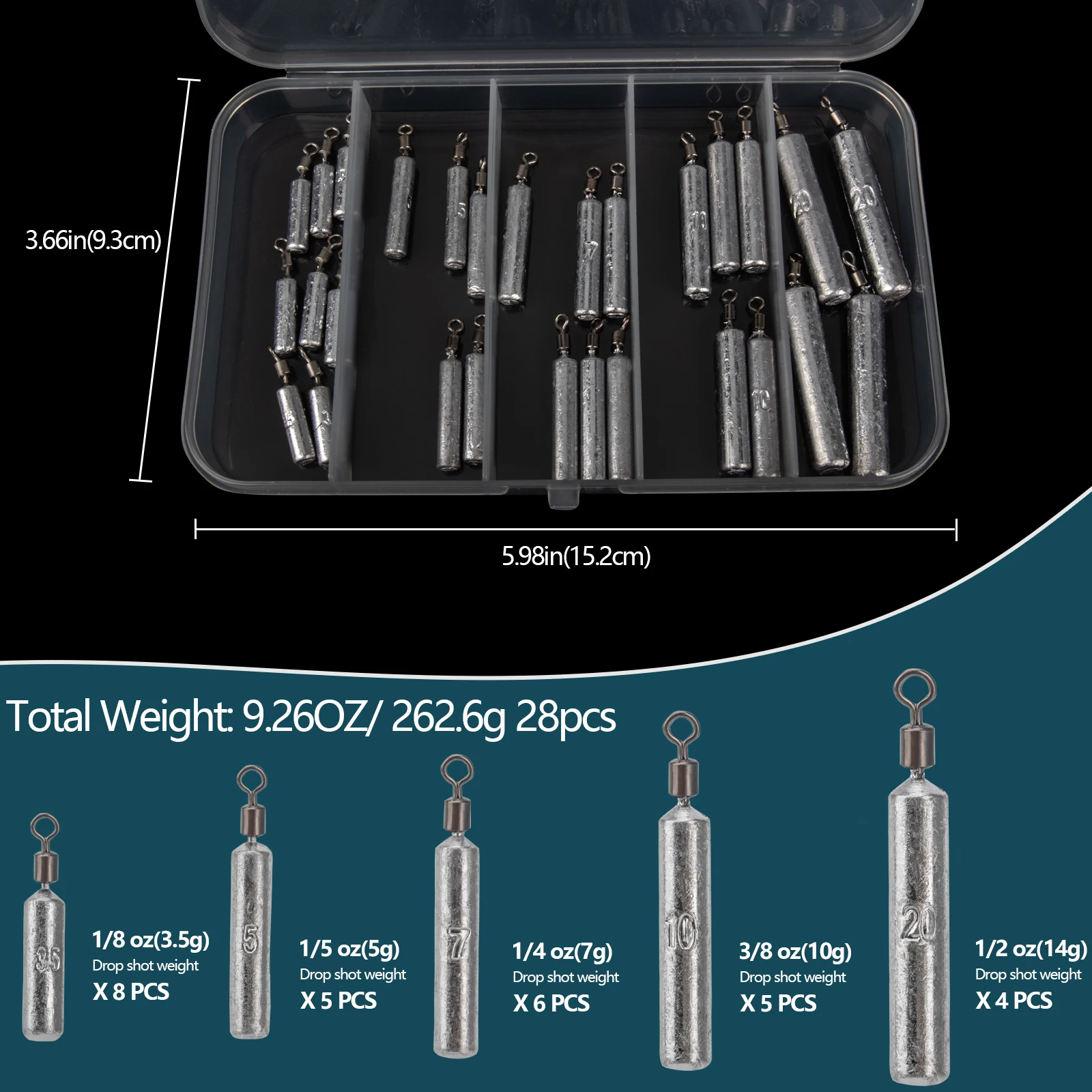 THKFISH 28pcs Fishing Sinkers with Connector 3.5g 5g 7g 10g 20g Lead ...