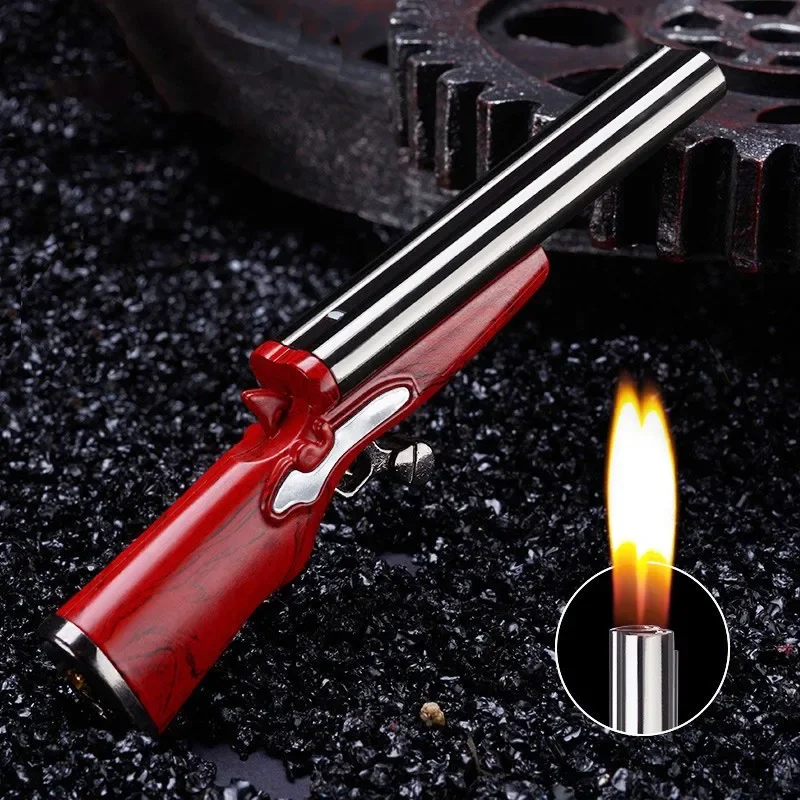 Mini-Gun-Dual-Flames-Lighter-Refillable-Butane-Gas-Open-Flame-Lighters ...