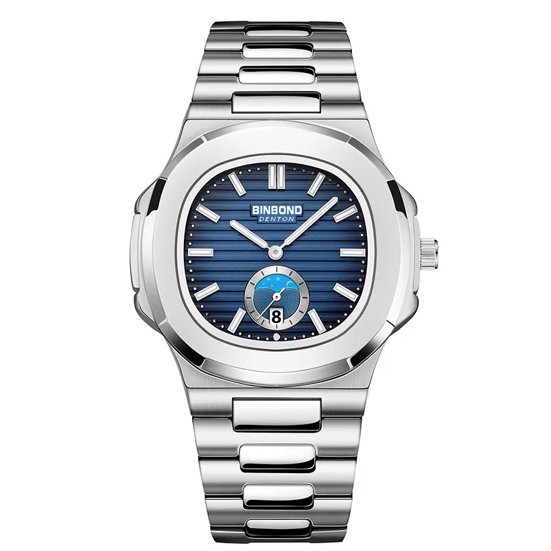Binbond-Luxury-Mens-Classic-Design-Blue-Wristwatches-Square-Steel ...