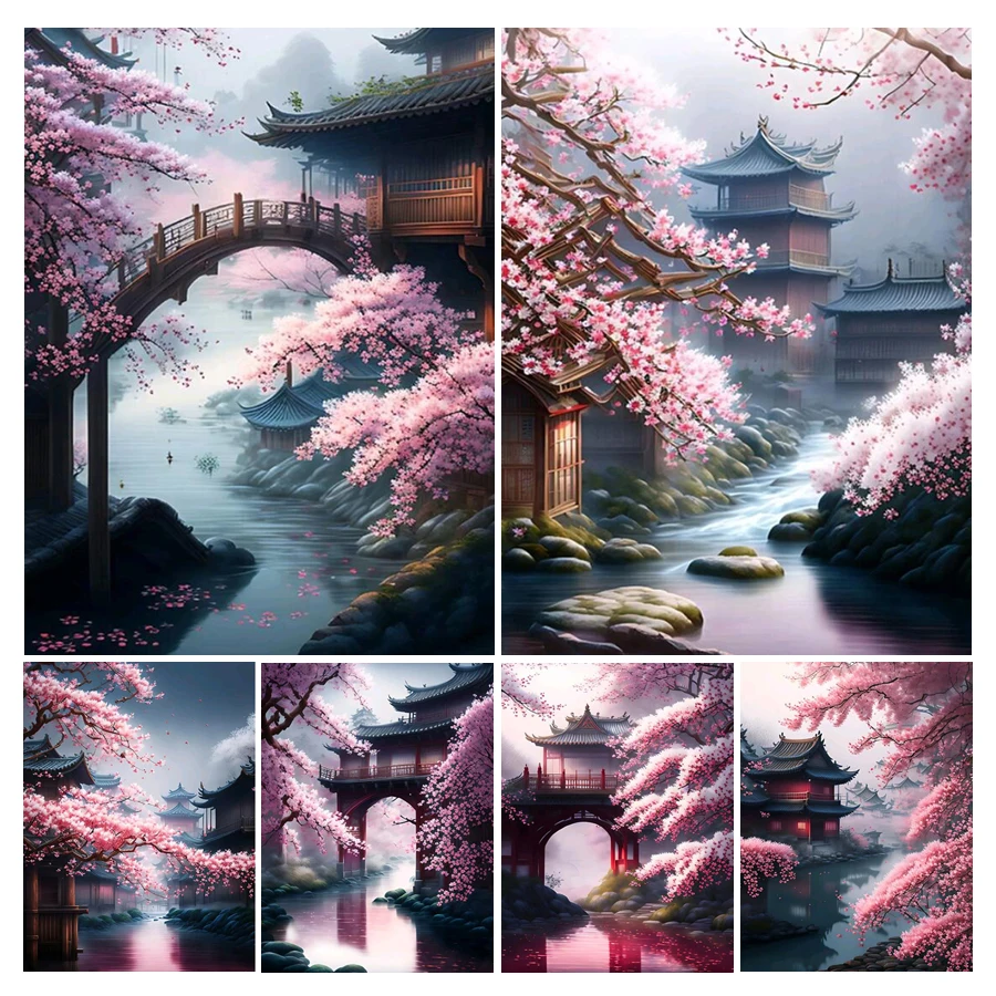 Diy-Mosaic-Art-Japanese-Cherry-Blossoms-Diamond-Painting-Waterfall ...