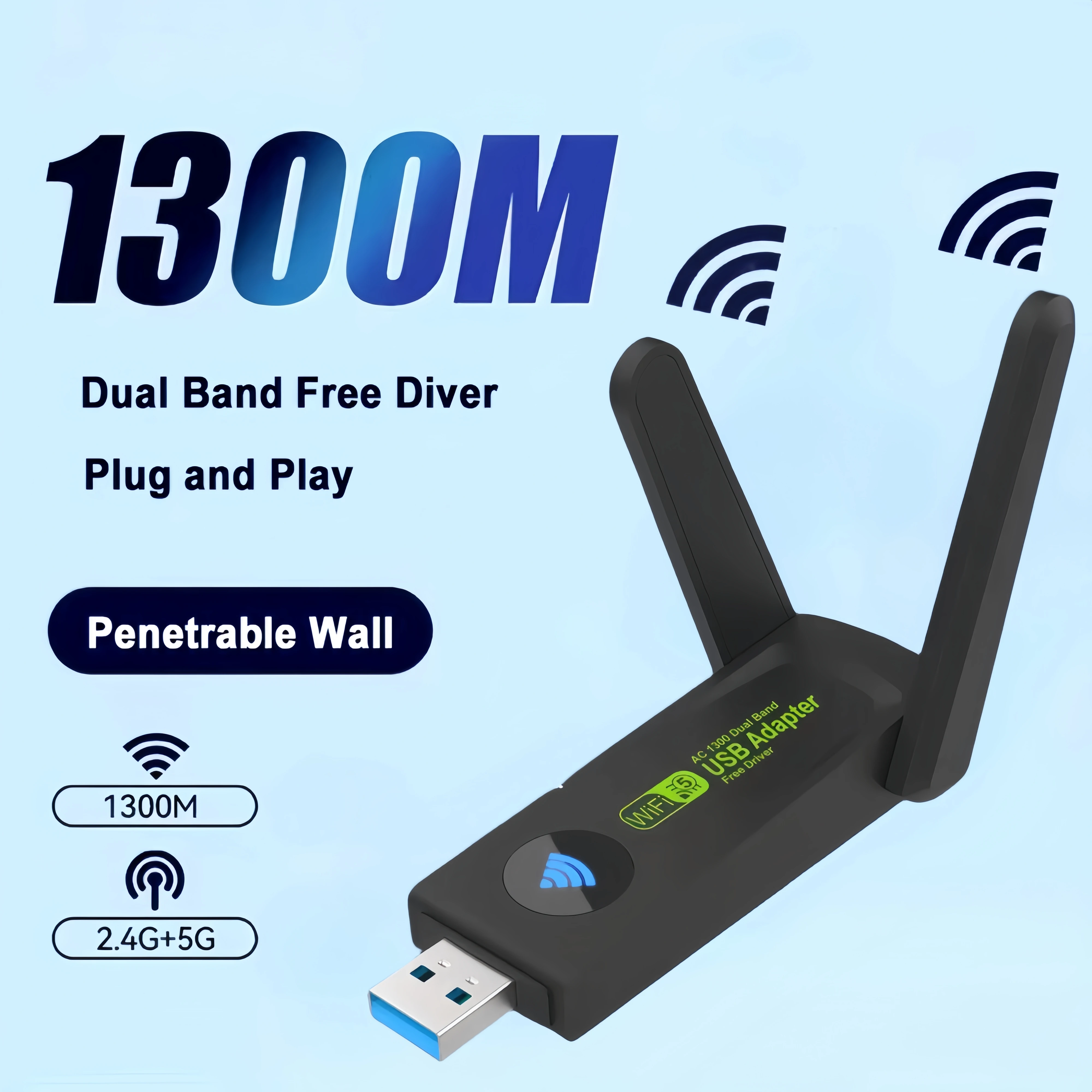 Free-Drive-1300Mbps-Wifi-Adapter-Network-Card-Dual-Band-2-4-5GHz-With ...