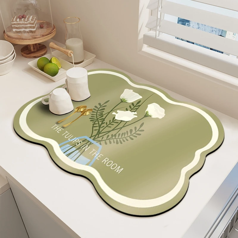 Countertop Dish Cup Drying Mat Kitchen Tableware Draining Pad Absorbent ...