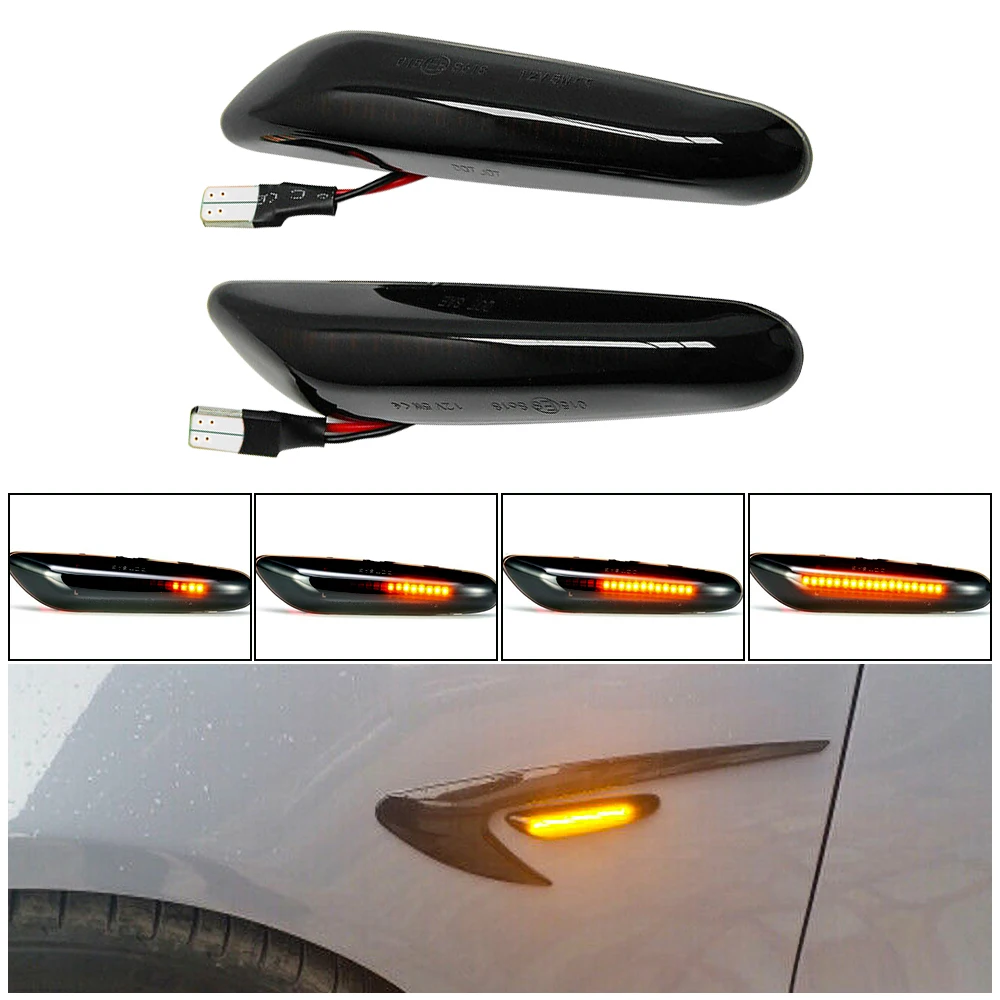 2Pcs LED Dynamic Side Marker Turn Signal Light for BMW Series 1 3 5 E46 ...