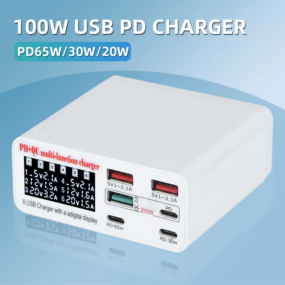 100W-USB-C-Charger-Desktop-USB-Charging-Station-6-USB-Ports-PD-65W-QC3 ...