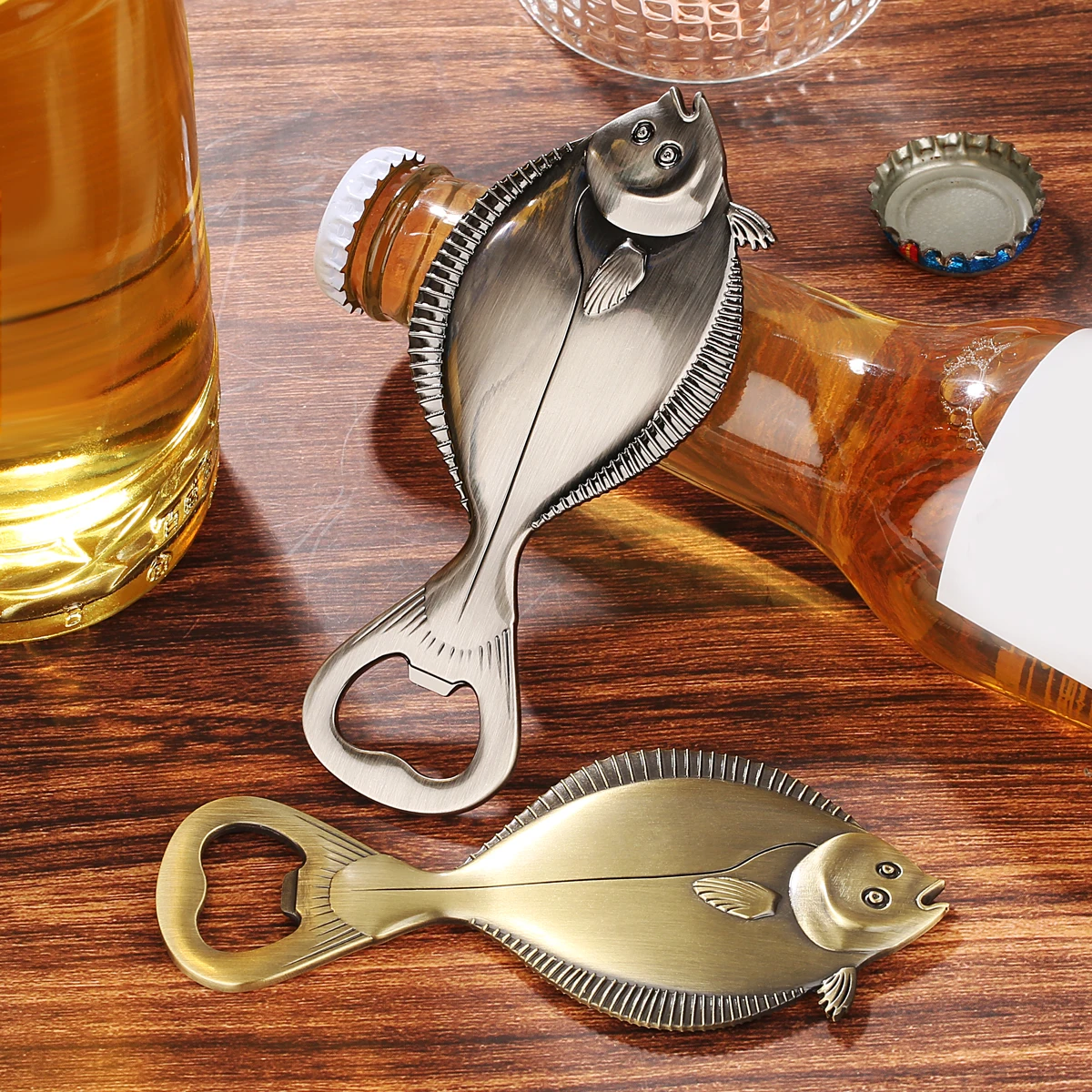 Flounder Bottle Opener Bronze Steampunk Opener Fish Metal Handle ...