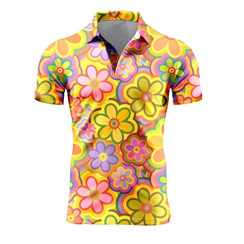 Mens-Retro-Short-Sleeve-Polo-Shirts-3d-Full-Print-Flower-T-Shirts-For ...