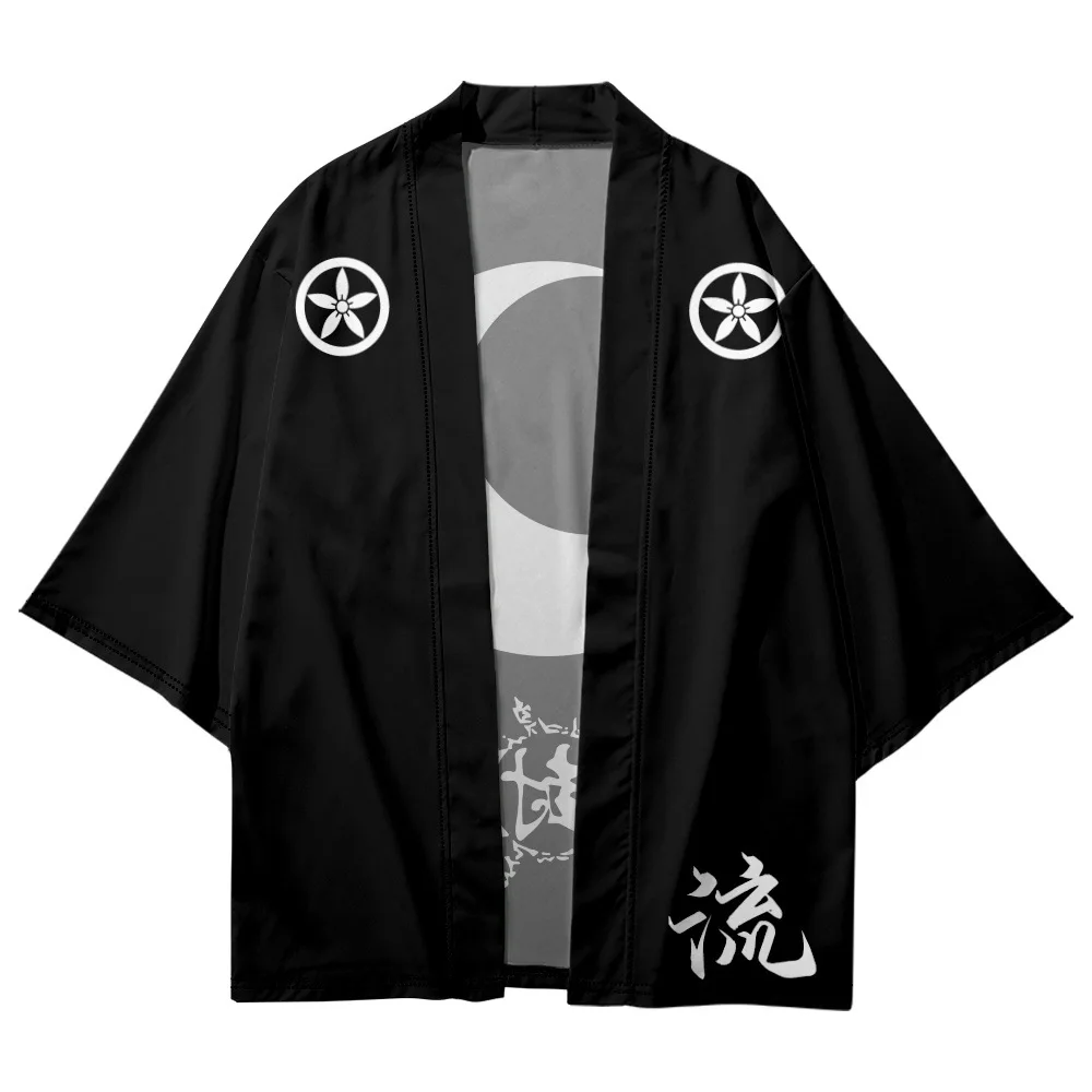 Japanese Casual Kimono Cardigan Women Men 2022 Traditional Print Black ...