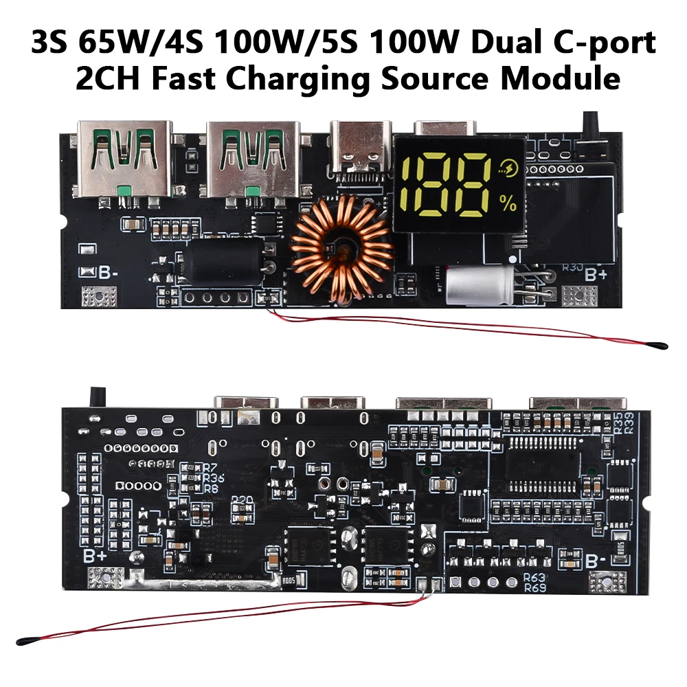 QC2.0 QC3.0 PD 65W 100W LED Power Bank Dual Type-C Port Two-way Fast ...