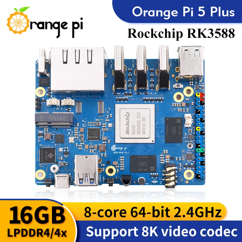 Orange Pi 5 Plus 16G RAM Single Board Computer RK3588 PCIE Module External WiFi-BT SSD 8K Orange ...