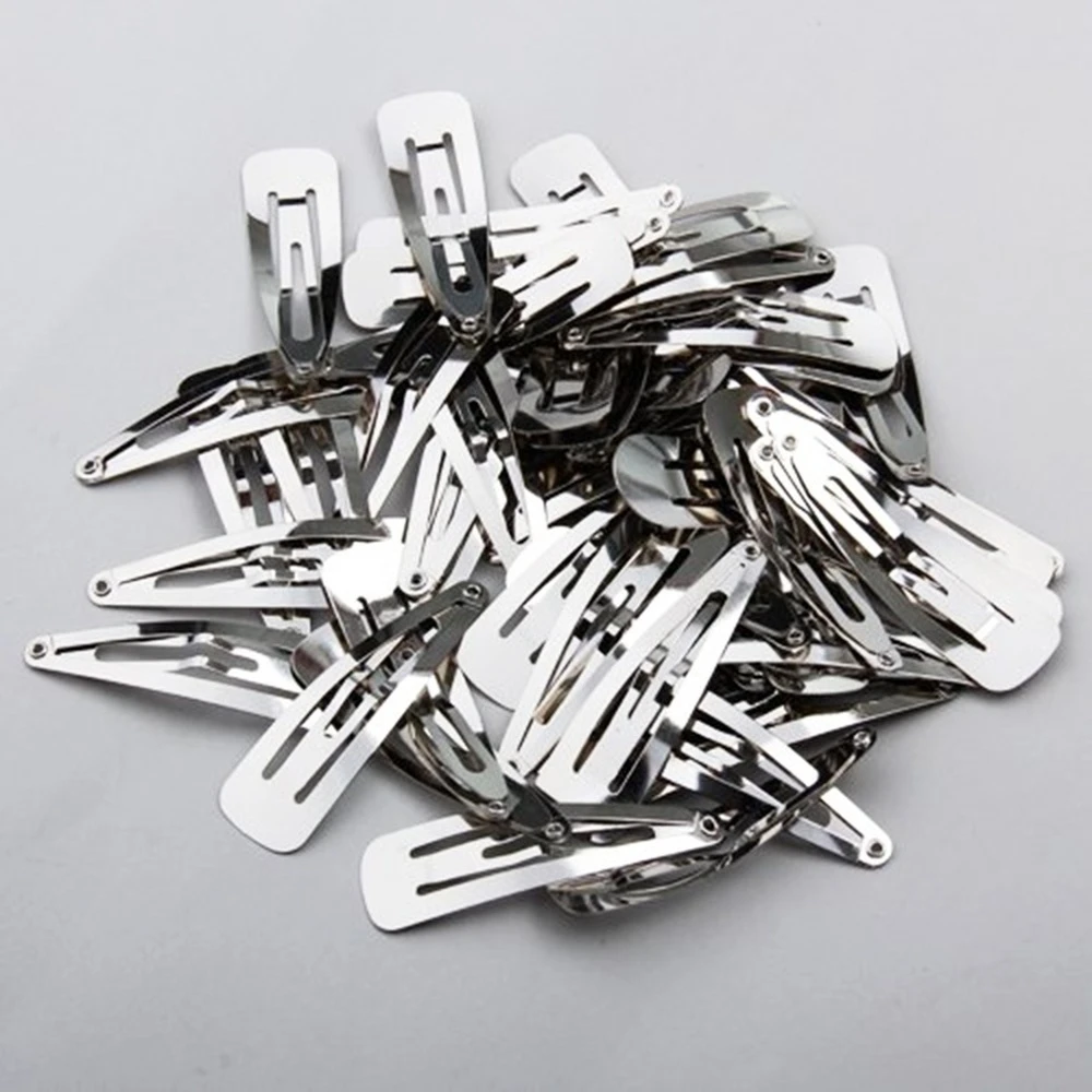 50pcs/lot Silver Tone Snap Hair Clips 30mm 40mm 50mm Craft Bow ...