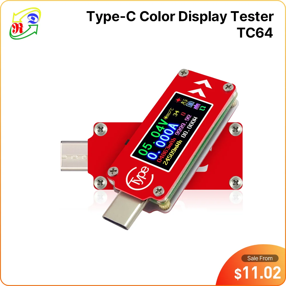 RD TC64 Type C color LCD USB Voltmeter ammeter voltage current meter ...