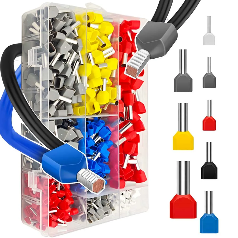 750Pcs 8-22 AWG Dual Bootlace Ferrule Kit Wire Ferrules Twin Ferrules ...
