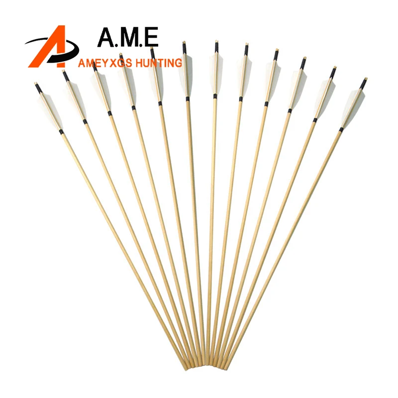 Wooden-Arrow-31inch-6-12pcs-Archery-White-5-Turkey-Feather-Slotted-OD ...