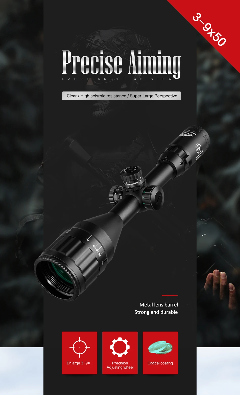 FIRE WOLF3-9X50 Hunting Tactical Rifle Scope Green Blue Red Dot ...